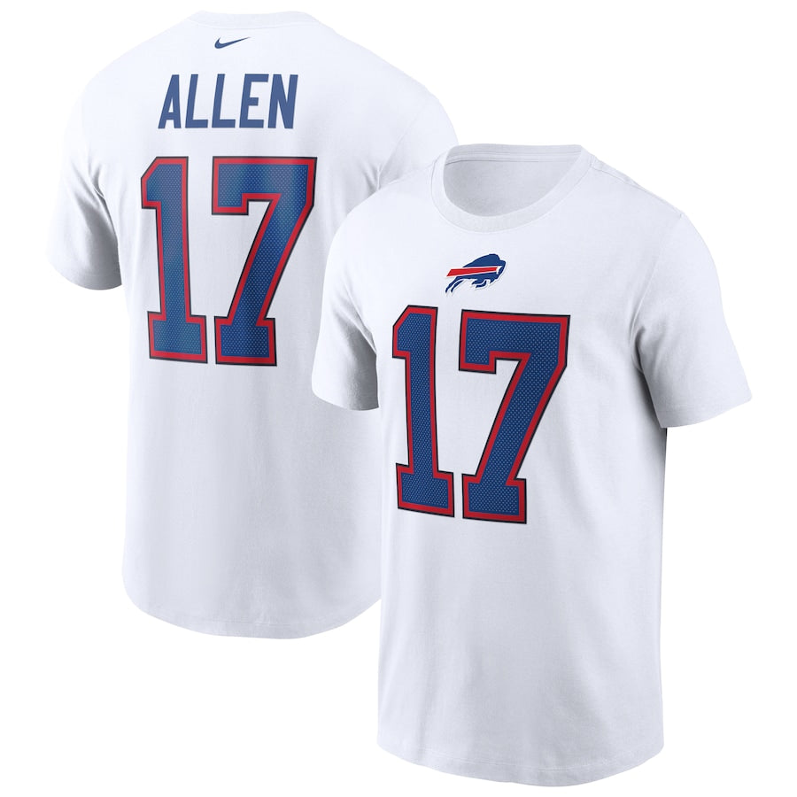 Buffalo Bills Josh Allen #17 Name & Number T-Shirt - White ...